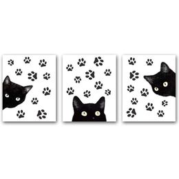 Amirror Smart Ug - Set mit 3 Tier-Katzen-Wand-Kunstdrucken, lustiges Poster mit schwarzer Katze und Klaue, schöne Katze, Wandkunst, Leinwand für