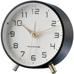 Schlichte Uhr, leichter Luxus-Wecker, leise, mattierte Metall-Schreibtischuhr für Studenten, Schwarz