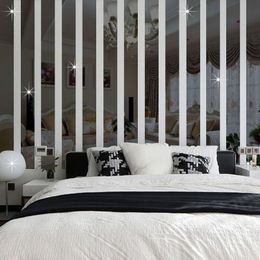 10 x lange Stangen-Rechteck-Spiegel-Wandaufkleber, abnehmbare Wohnkultur, moderner Acryl-Wandrand-Aufkleber, TV-Hintergrund