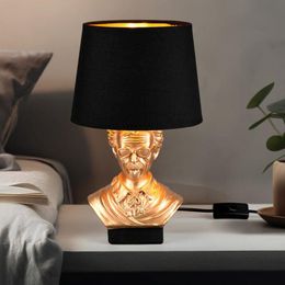 etc-shop Tischlampe Nachttischleuchte Tischleuchte Wohnzimmerlampe Leselampe, Keramik gold Stoff schwarz, E14, d 21 cm