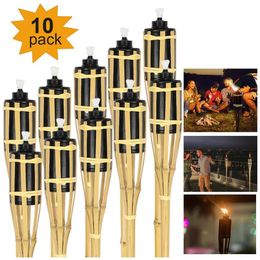 Gartenfackeln Set 10x Lampen Fackeloel Docht 90cm Bambus Ölfackeln für draußen Lampenöl für fackeln Flammen Feuer Party Deko - Swanew