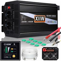 Xiiw - 2000W/4000W Reiner Sinus Wechselrichter 12V auf 230V Spannungswandler Power Inverter Stromwandler Umwandler mit 2X AC-Steckdosen, Dual 2.1A