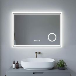 Led Badspiegel mit Beleuchtung Badezimmerspiegel Beleuchtet Kaltweiß Licht 6400K Dimmbar Schminkspiegel Uhr Beschlagfrei Antibeschlag Wandspiegel