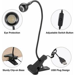 USB-LED-Tischlampe, Kopfteil-Leselampe, Klemm-Leselampe mit Clip und Batterieanschluss
