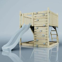 Rebo Spielturm aus Holz mit Kletterwand Outdoor Klettergerüst mit Plattform, Wellenrutsche und Sandkasten- Eisblau - Blau