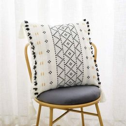 Amirror Smart Ug - Boho-Kissenbezüge, 50,8 x 50,8 cm, natürliche Baumwolle, handgewebt, dekorativer Quasten-Kissenbezug für Schlafsofa, Schlafzimmer,