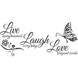 Live Love Laugh Set mit 3 motivierenden Wandaufklebern, inspirierende Familien-Wandaufkleber-Zitate (10,6 x 23 cm, schwarz)