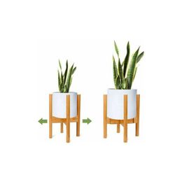 Verstellbarer Pflanzenständer, 2er-Pack 12 cm Moderner Blumenständer aus Bambusholz für Pflanzgefäße für drinnen und draußen – natürlich