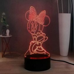 Amirror Smart Ug - 3D Nachtlicht Slide led Beleuchtung Cartoon Minnie Nachtlicht rgb 7 Farbwechsel usb Fernbedienung Schreibtischlampe