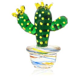 Mini-Kaktusfigur aus mundgeblasenem Glas, Miniatur-Sammelobjekte, Glasstatue, Ornament, Simulationspflanzen-Stil