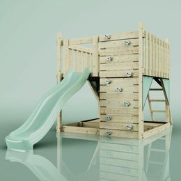 Rebo Spielturm aus Holz mit Kletterwand Outdoor Klettergerüst mit Plattform, Wellenrutsche und Sandkasten- Mintgrün - Grün
