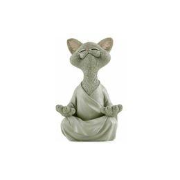 Meditation Buddha Katze Dekoration Katzenliebhaber Geschenk Süße Simulation Kunstharz Dekoration (Trompete Grau)