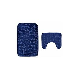 2er-Pack Anti-Rutsch-Badematte und Sockel Maschinenwaschbare Badematte (50 80 + 40 50cm) - Marineblau