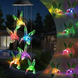 Solar-Lichterketten, farbwechselnde Solar-Kolibri-Windspiele, dekorative LED-Mobile, wasserdichte Außen-Lichterketten für Terrasse, Balkon,