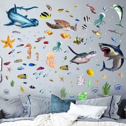 Kreativ Unter dem Meer Hai Fisch Wandtattoos, Karikatur Ozean Qualle Meeresschildkröte Seetang Leben im Meer Wandaufkleber, diy Kunstwandbilder Dekor