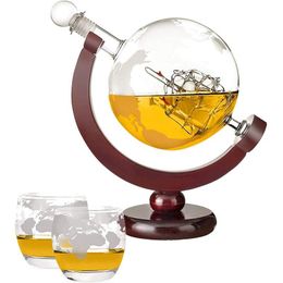 Amirror Smart Ug - Whisky-Dekanter-Set, Globus-Dekanter-Dekanter, 850 ml mit Eisstein, 2 Whisky-Gläsern