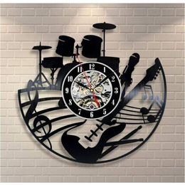 Musik Gitarre Schallplatte Wanduhr Modernes Design Kreative Wandkunst Wohnzimmer Schlafzimmer Dekoration Uhr mit led 12 Zoll