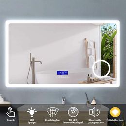Badspiegel mit Beleuchtung Badezimmerspiegel Wandspiegel Lichtspiegel 140 x 80 cm Beschlagfrei Bluetooth 3 Lichtfarben Dimmbar Kosmetikspiegel led