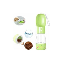 Tragbare Reise Flasche Hund Katze, tragbare Hund Wasserflasche, Hund Wasser Dispenser, Reise Haustier Feeder, 2 in 1 Hund Wasserflasche (grün)