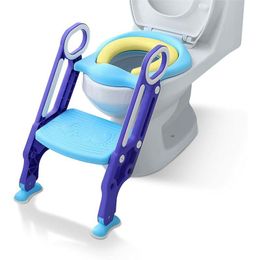 Uisebrt - Toilettensitz Kinder mit Treppe Faltbar Toilettentrainer Höhenverstellbar Toilettenaufsatz Kinder wc Trainer mit pu Kissen und Griffen für