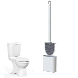 Silikon-Flex-Toilettenbürste, Toilettenreinigungssystem, Wand-Toilettenstab, rutschfester, langer Griff Schwarz