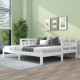 Daybett Tagesbett , Ausziehbar Bett, Holzbett Kiefer massiv mit 2. Schlafgelegenheit und Rollrost Herzform Bett, ohne Matratze schneller (Weiß)
