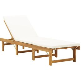 Sonnenliege，Liegestuhl，Gartenliege Klappbar mit Auflage Massivholz Akazie Cremeweiß VEIN310981 MAISONCHIC