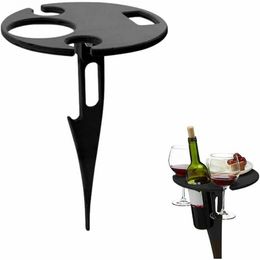 Tovbmup - Tragbarer Weintisch für den Auenbereich, Strandtisch, Mini-Klapptisch, Picknick-Flaschenhalter, Weinglashalter, hngender, klappbarer runder