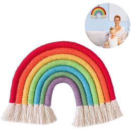 Makramee-Regenbogen-Wandbehang für Schlafzimmer, Kinderzimmer, Spielzimmer, bunter kleiner Wandteppich, Seil, gewebt, Quaste, Kunst, Heimdekoration,