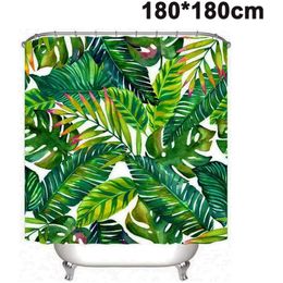 Tropischer Duschvorhang, bananengrüner Palmblatt-Stoff, Badezimmervorhang-Set mit Haken, maschinenwaschbare Badezimmerdekoration