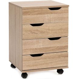 FineBuy - Rollcontainer SV51850 Holz 40x60x40cm Schubladenschrank Büro Container, Schreibtischcontainer mit vier Schubladen, Bürocontainer