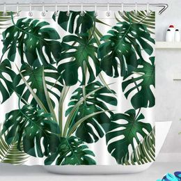 Amirror Smart Ug - 180x200cm Duschvorhang Dunkel Grün Monstera Blätter Wasserdicht Anti Schimmel Weiß Polyester Badezimmer Vorhänge