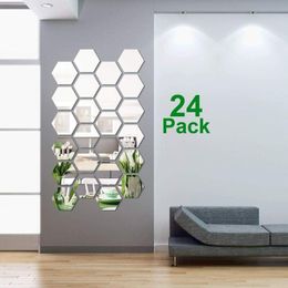 Amirror Smart Ug - 24 Stück Abnehmbarer Acryl-Spiegelrahmen, Wandaufkleber, Wabenspiegel für Zuhause, Wohnzimmer, Schlafzimmer, Dekoration (mittleres