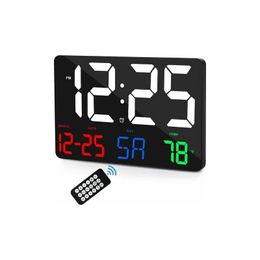 Uhr Digitale Wanduhr, 30 cm großer LED-Digitalwecker mit Fernbedienung, einstellbare Helligkeit, Kalender, Temperatur, Schlummerfunktion, 12/24 Std.,