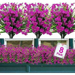 Tovbmup - 8 STüCKE UV-bestndige Outdoor Künstliche Blumen Pflanzen, 8 Zweige Faux Kunststoff Kornblume Grün Strucher Pflanzen Indoor Outdoor Hngende