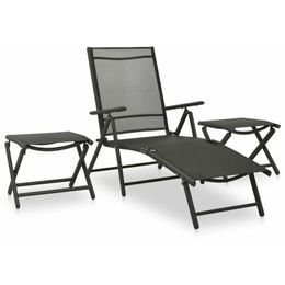 3-tlg. Garten-Lounge-Set Gartenmöbel-Set Terrassen-Sitzgruppe Textilene und Aluminium Schwarz ZDEH17829 MAISONCHIC