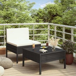 MAISONCHIC - 2-tlg. Garten-Lounge-Set Gartenmöbel-Set Terrassen-Sitzgruppe mit Auflagen Poly Rattan Schwarz ZDEH39215