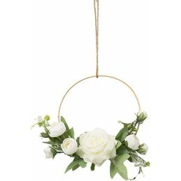 Lycxames - Goldene Blumenkränze zum Aufhängen an der Wand, künstliche Blume, runder Rahmen, rosa Rosengirlande (weiß)