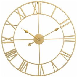 Große Retro-Wanduhr aus Eisen, rund, geräuschlos, batteriebetrieben, römische Ziffern, Vintage-Stil, Wohnzimmerdekoration, Gold, 40 cm