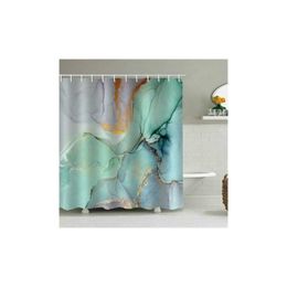 Bunte Marmor Duschvorhänge für Badezimmer Sets Stoff mit 12 Haken Aquarell abstrakte Tinte Farbe Blau Grün Jade Textur Lila und Gold Streifen