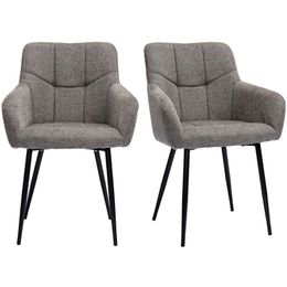 Miliboo Design-Stühle Stoff mit strukturiertem Samteffekt in Grau und schwarze Metallfüße (2er-Set) MONTERO - Hellgrau