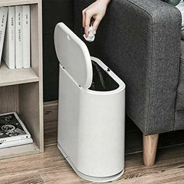 Mülleimer, 10 Liter / 2,4 Gallonen, schlanker Kunststoff-Mülleimer mit Schnappdeckel, weißer Mülleimer für Küche, Badezimmer, Wohnzimmer, Büro,