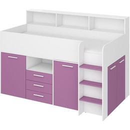 Hochbett mit Schreibtisch neo rechte seite weiß / lavendel