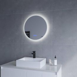 Badezimmerspiegel Rund Spiegel mit LED Licht für Bad 60cm JALTAS Typ C Touch Sensor Dimmbar Antibeschlag Kaltweiß 6400K Warmweiß 3000K AQUABATOS
