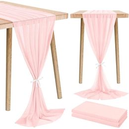 2 Stück erröten rosa Chiffon-Tischläufer 28 x 120 Zoll, romantischer Hochzeits-Tischläufer, 10 Fuß glitzernder Chiffon-Tischläufer für Hochzeitstag