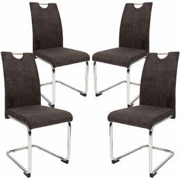 Moderne Esszimmerstühle mit Stoffbezug - gepolsterte Esstischstühle Freischwinger mit robustem Chrom Gestell, 4 St., Braun-Grau