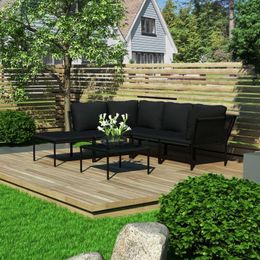 MAISONCHIC - 6-tlg. Garten-Lounge-Set Gartenmöbel-Set Terrassen-Sitzgruppe mit Auflagen Schwarz pvc ZDEH66170
