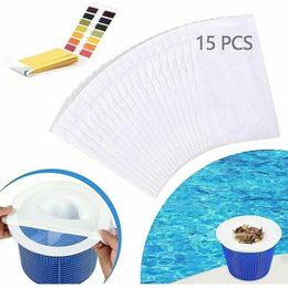 15 Pool-Skimmer-Socken, elastische Filter mit PH-Teststreifen, Skimmer-Netz, Pool-Skimmer-Socken, Filter für Poolkorb, Pool-Skimmer-Socken für