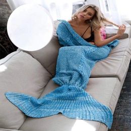 Lycxames - Meerjungfrauenschwanz-Strickdecke, weich und warm. Schlafsack, Decke mit Meerjungfrauenschwänzen, Geschenk - Hellblau