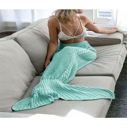 Meerjungfrauenschwanz-Strickdecke, weich und warm. Schlafsack, Decke mit Meerjungfrauenschwänzen, Geschenk – Grün - Lycxames
